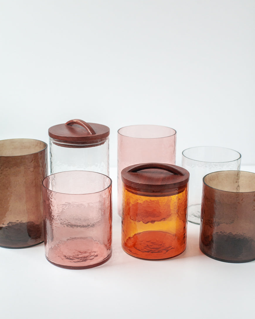 Hammered Glass Canisters w/ Wood Lid | Fair Trade Kitchen Storage