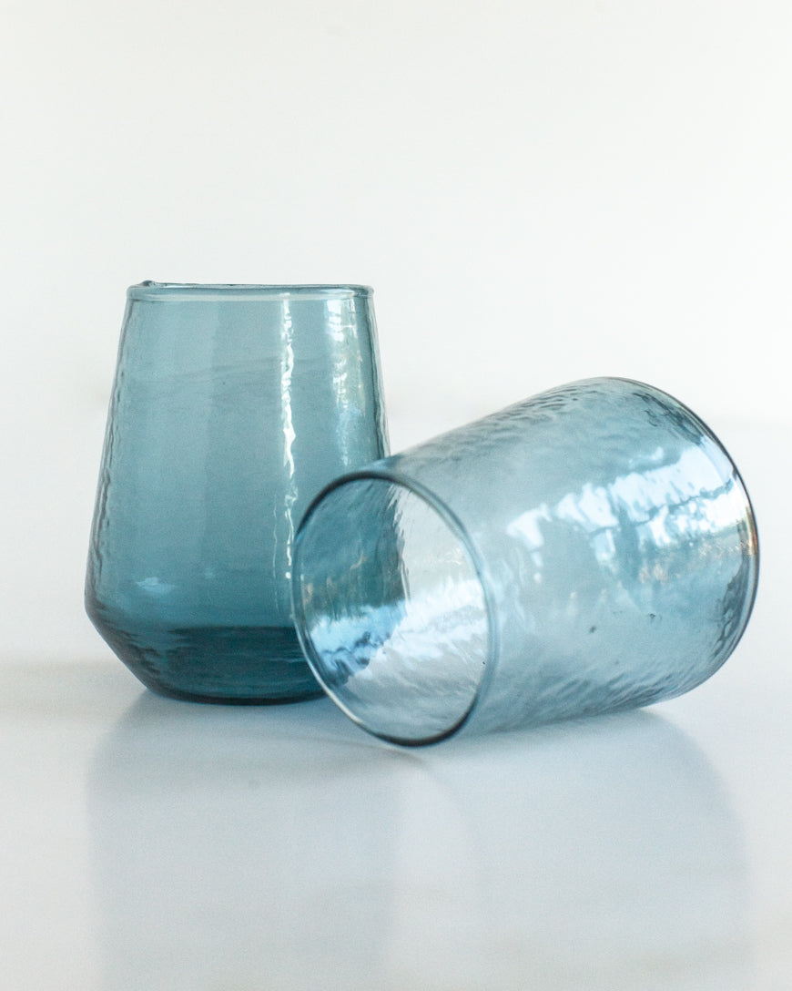 Pair of Hammered Glass Water Tumblers | Artisan Made Glassware